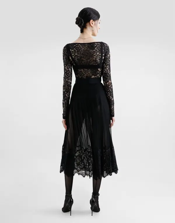 Dolce & Gabbana Floral Lace Top With Sweetheart Neckline