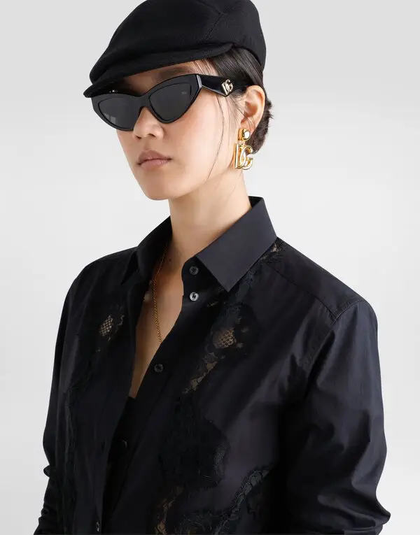 Dolce & Gabbana Cotton Poplin Shirt With Lace Inlay - Black