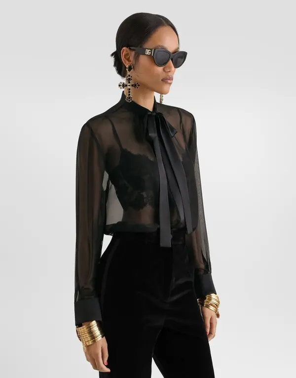 Dolce & Gabbana Chiffon Pussy-bow Shirt - Black