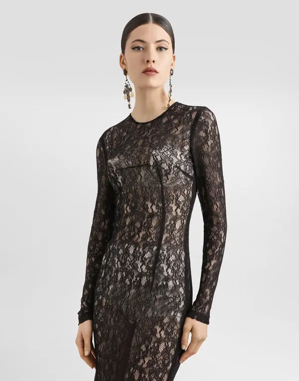 dolce and gabbana floral lace dress Dolce & Gabbana Floral Lace Sleeveless Midi Dress