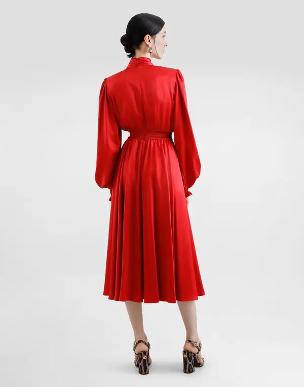 Dolce & Gabbana Silk Satin Shirt Dress With Pussy-bow - Bordeaux