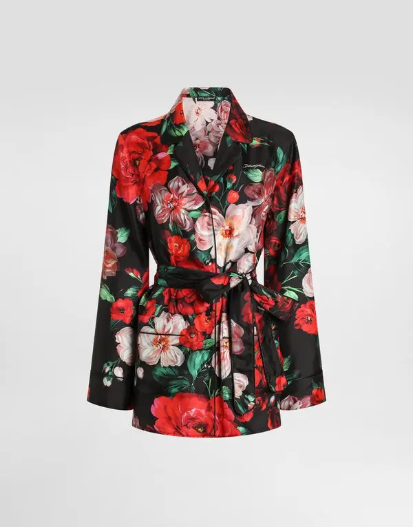Dolce & Gabbana Long-sleeved Twill Pajama Shirt With Rose