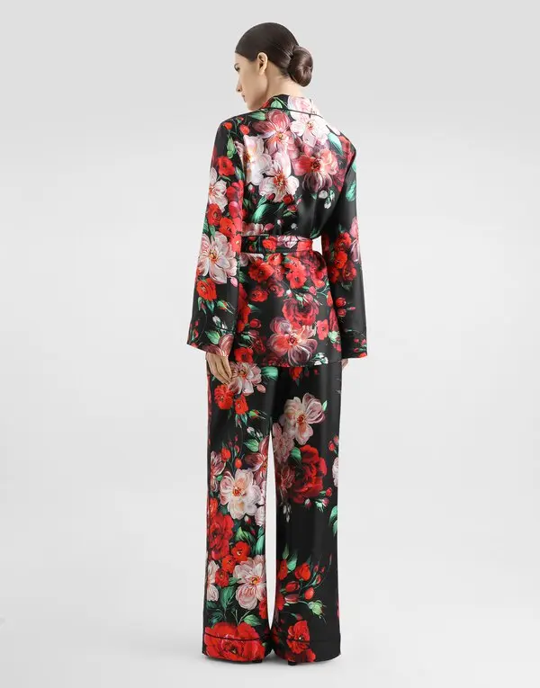 Dolce & Gabbana Long-sleeved Twill Pajama Shirt With Rose