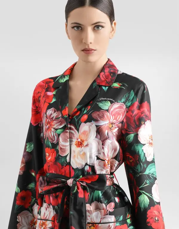 Dolce & Gabbana Long-sleeved Twill Pajama Shirt With Rose