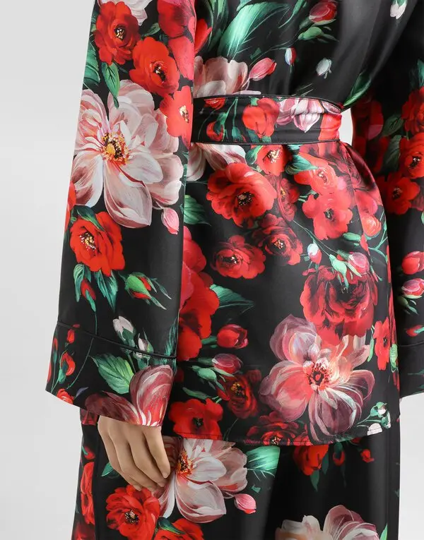 Dolce & Gabbana Long-sleeved Twill Pajama Shirt With Rose