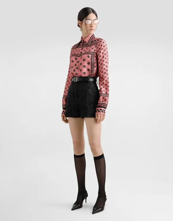 Dolce & Gabbana Quilted Floral Jacquard Shorts With Logo - Black