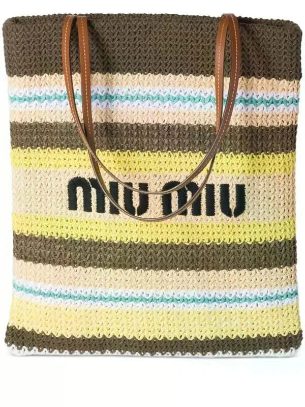 Miu Miu Striped Crochet Tote - Grey