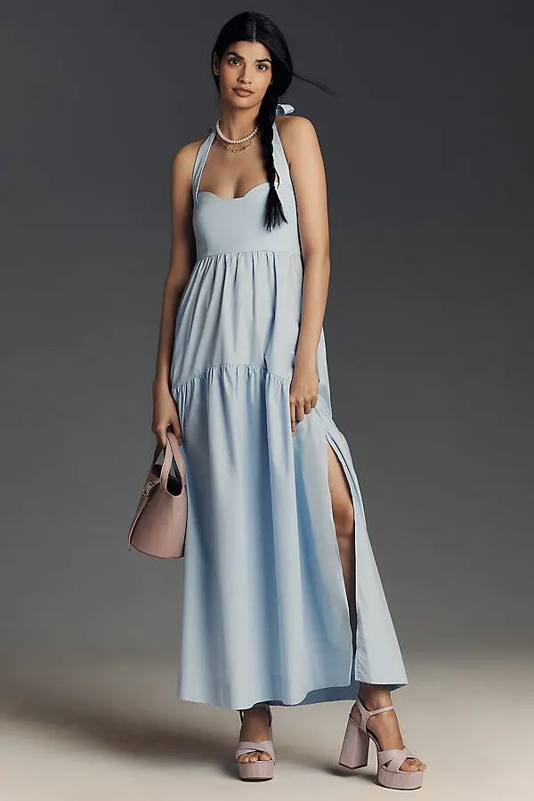 Shona Joy Maiori Halter Tiered Maxi Dress In Cornflower Blue - 42% Off |  Editorialist
