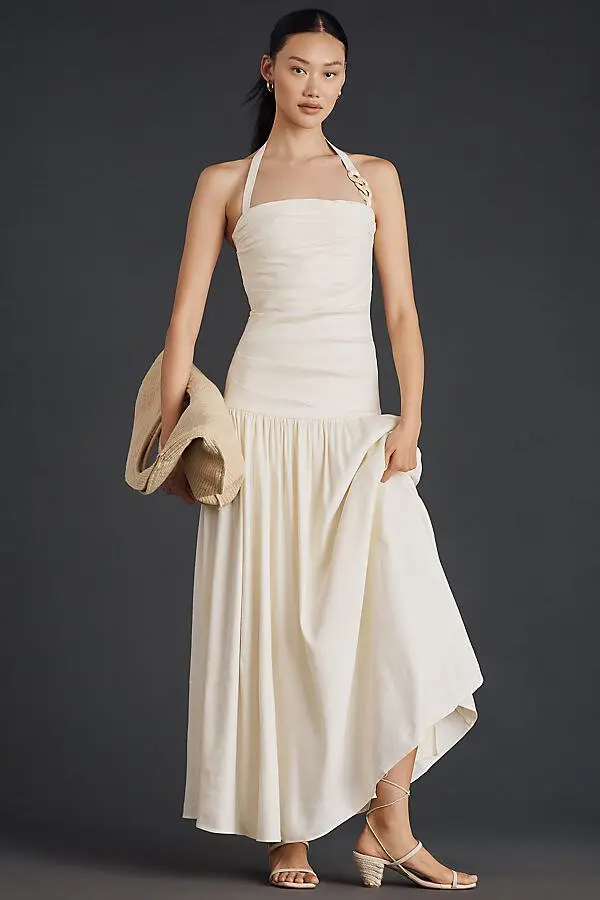 Shona Joy Hadley Linen Blend Draped Halter Maxi Dress In Beige - 40% Off |  Editorialist