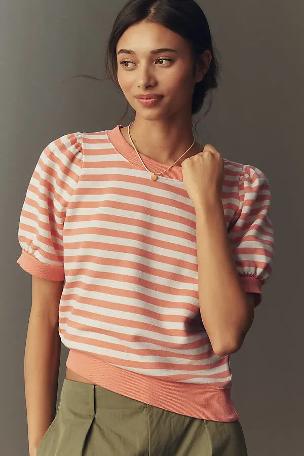 Maeve Puff-sleeve Sweatshirt T-shirt - Sandshell/fresh Salmon