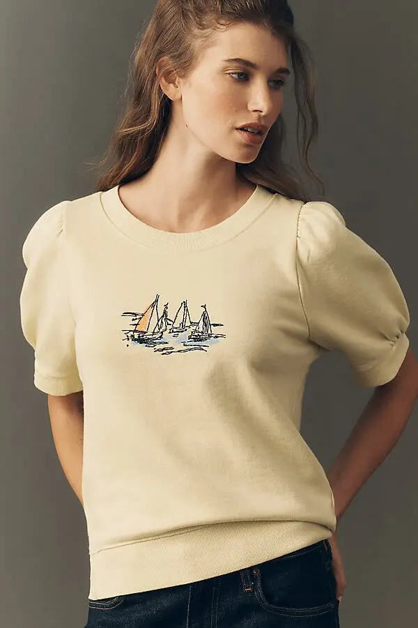 Maeve Puff-sleeve Sweatshirt Tee - Yellow