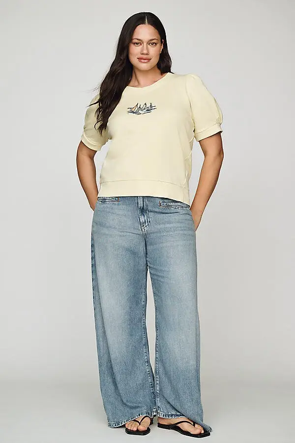 Maeve Puff-sleeve Sweatshirt T-shirt - Yellow