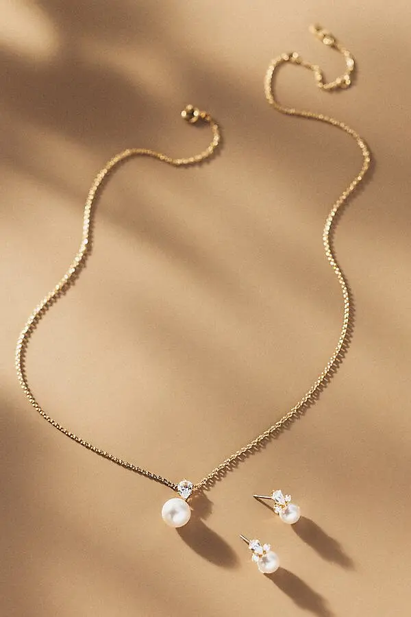 Nadri Pearl Pendant Necklace And Earrings Set