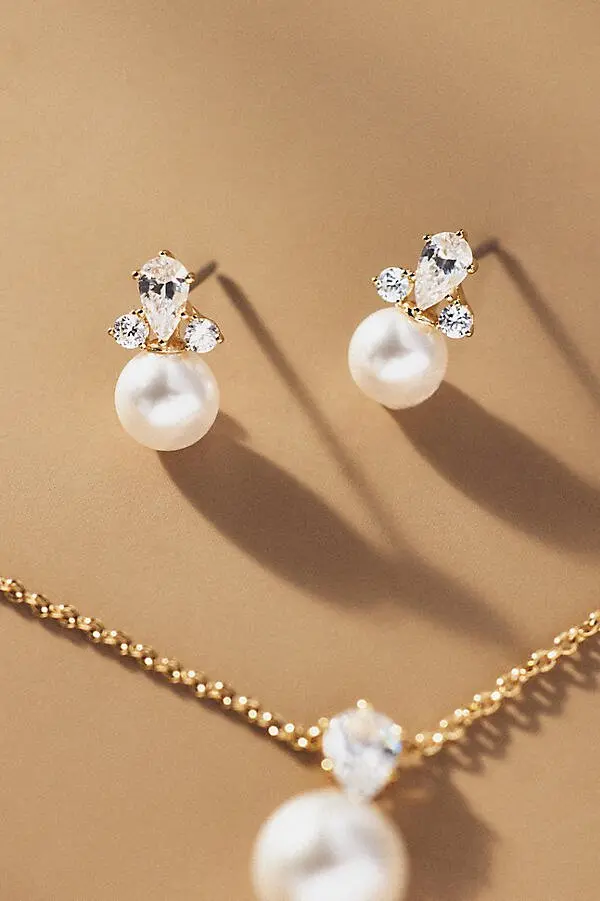 Nadri Pearl Pendant Necklace And Earrings Set