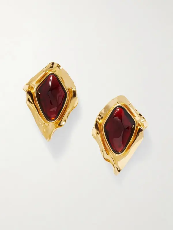Saint Laurent Gold-tone Clip Earrings - Red