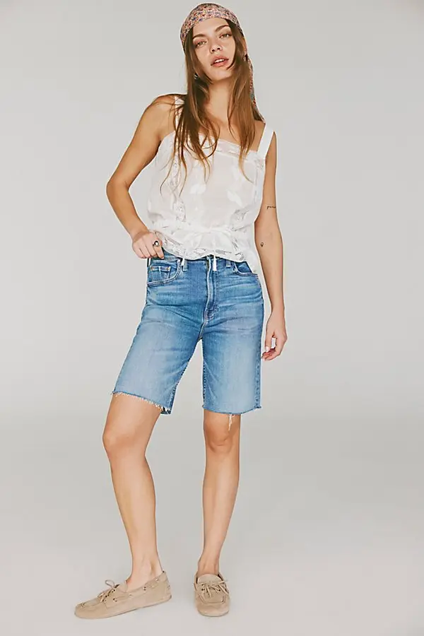 MOTHER High-rise Rider Bermuda Fray Shorts - Float My Boat