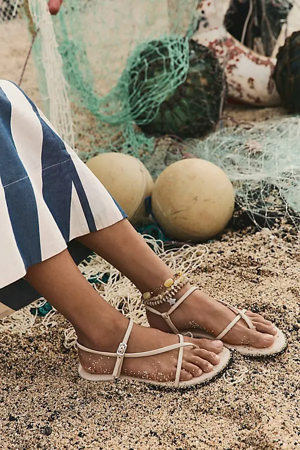Free People Corsica Strappy Sandals - Bone