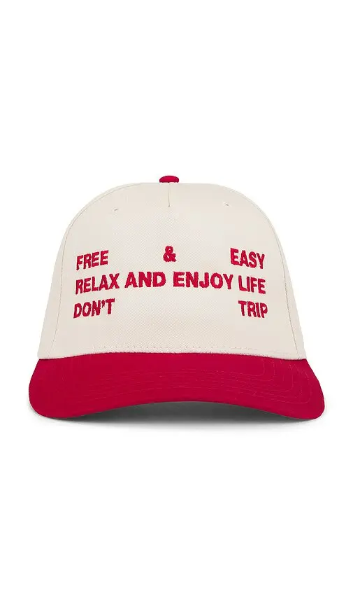 FREE & EASY Trifecta Two Tone 5 Panel Snapback Hat - Natural & Red