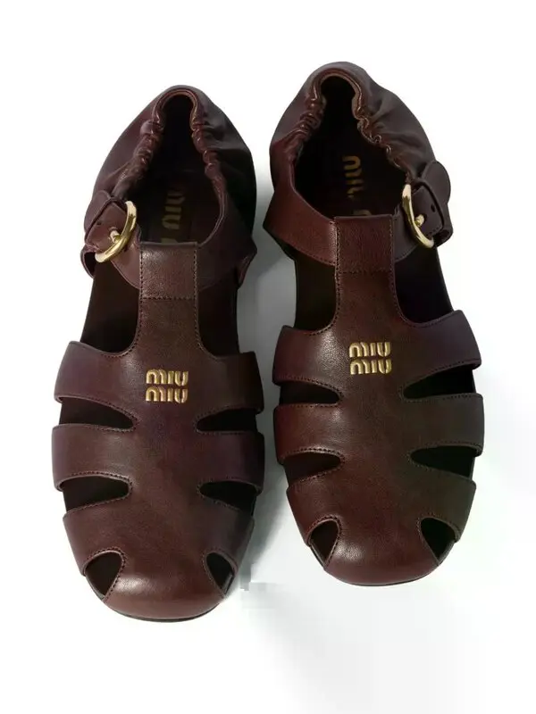 Miu Miu Cage-style Buckled Flat Pumps - Brown