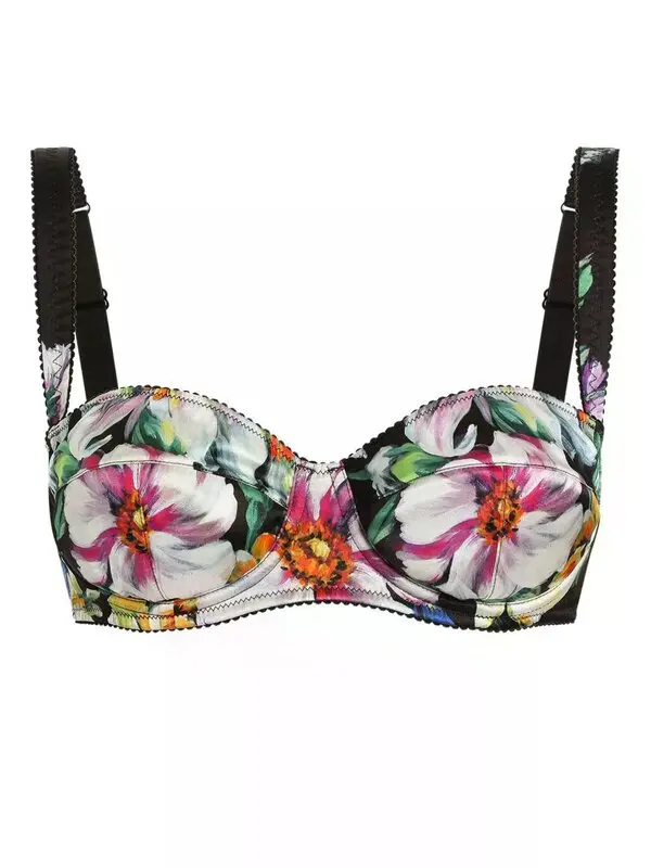 Dolce & Gabbana Rose Garden-print Bra - Black