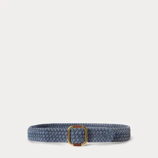 Ralph Lauren Woven Cotton Belt With Slide Buckle - Light Blue/lauren Tan