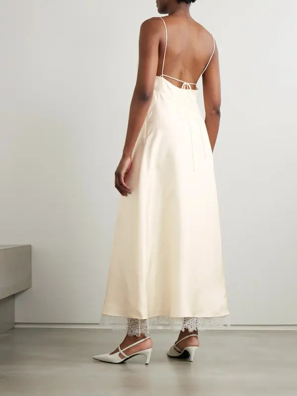 RHe Tie-Back Lace-Trimmed Silk Maxi Dress In Neutrals - 60% Off |  Editorialist