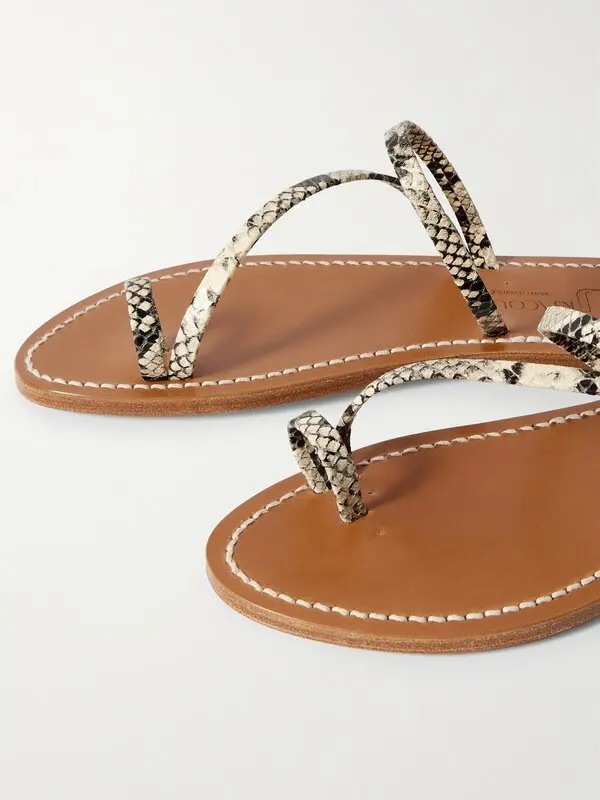 K.JACQUES Actium Snake-effect Leather Slides - Animal Print