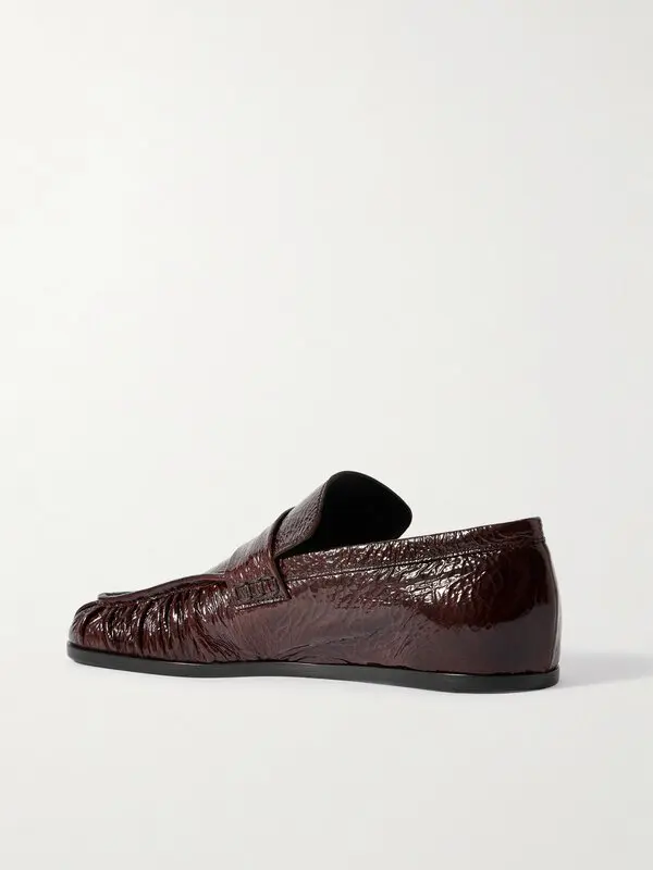 JIL SANDER Crinkled Glossed-leather Loafers - Brown