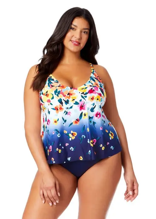 ANNE COLE PLUS Plus Easy Triangle Tankini Swim Top - Gradient Floral
