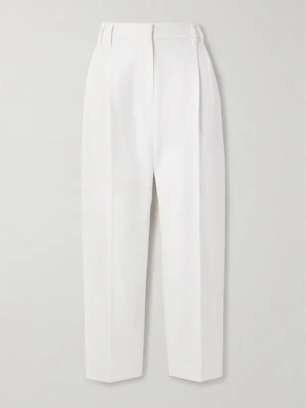 Brunello Cucinelli Pleated Cotton-blend Twill Tapered Pants - Neutrals
