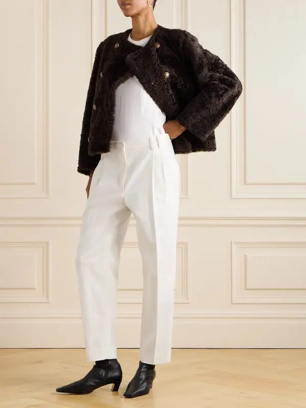 Brunello Cucinelli Pleated Cotton-blend Twill Tapered Pants - Neutrals