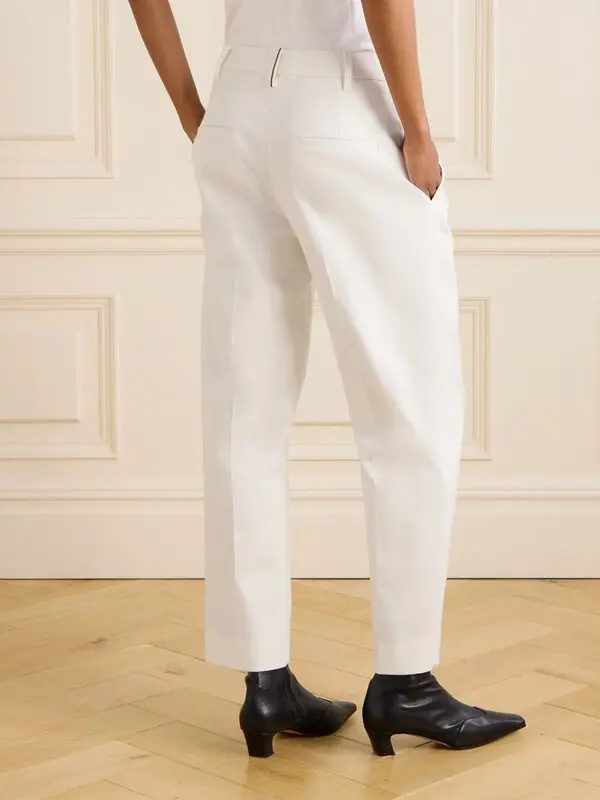 Brunello Cucinelli Pleated Cotton-blend Twill Tapered Pants - Neutrals