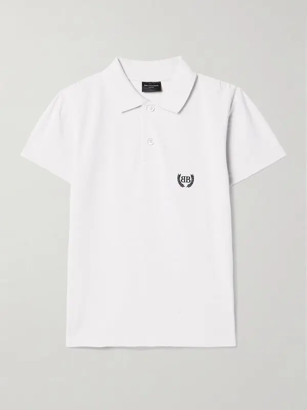Balenciaga Distressed Embroidered Cotton-piqué Polo Shirt - Neutrals