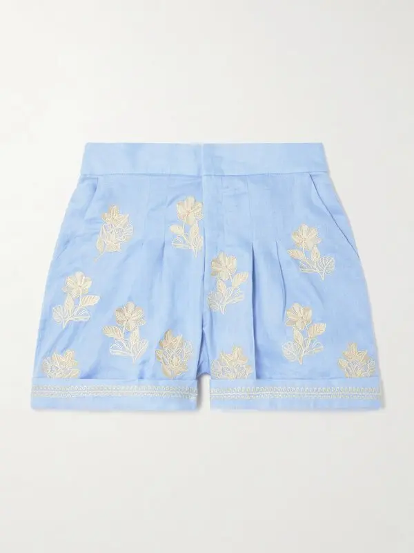 Agua Bendita Romy Madera Embroidered Linen Shorts