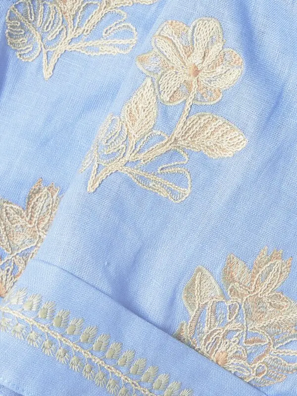 Agua Bendita Romy Madera Embroidered Linen Shorts