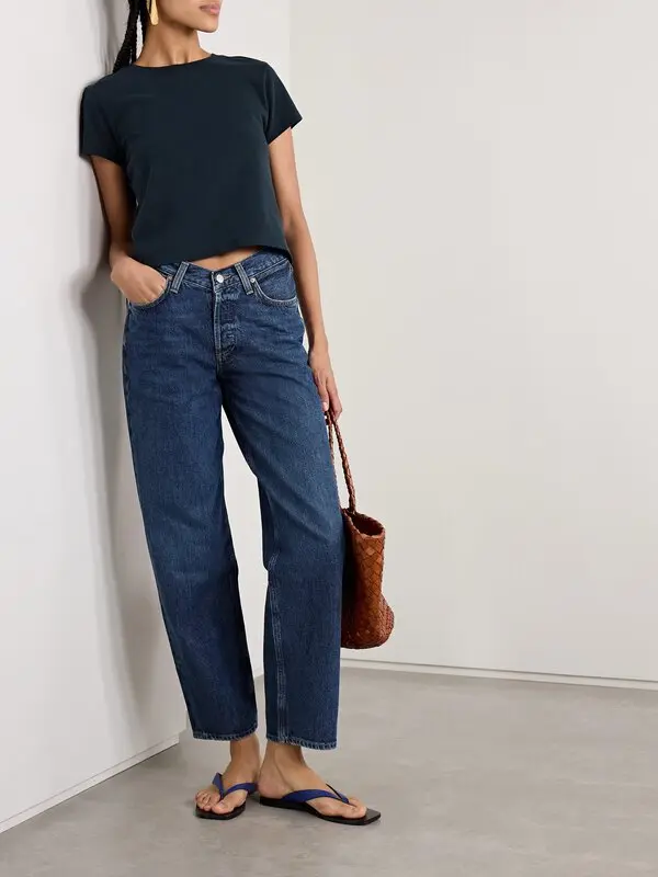 AGOLDE Adine Cropped Organic Cotton-jersey T-shirt - Blue