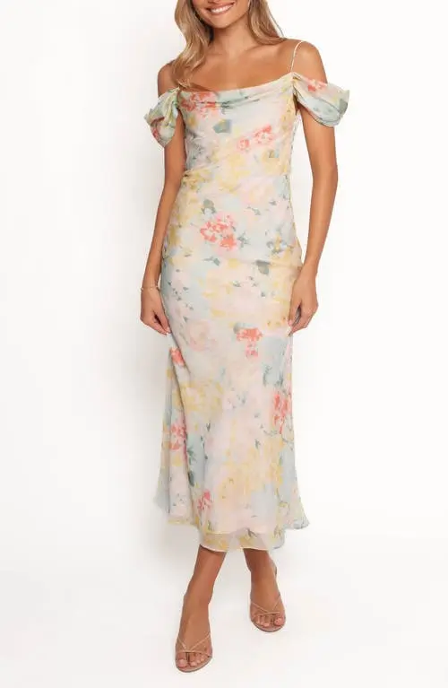PETAL & PUP Esther Floral Cold Shoulder Midi Dress - Yellow Multi