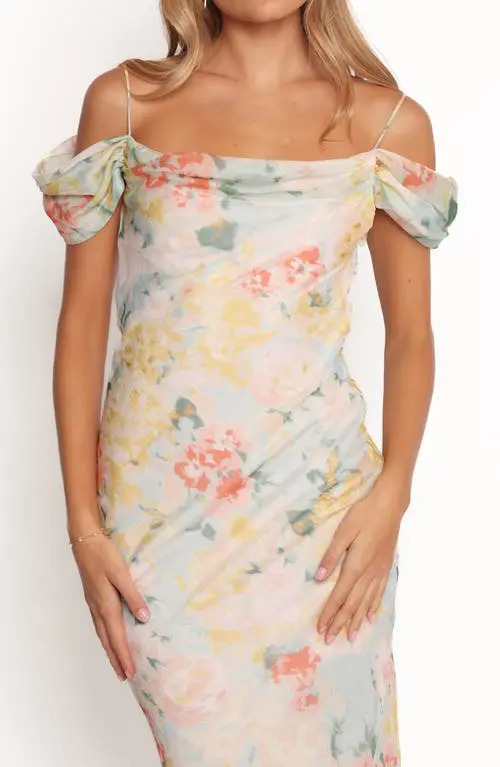 PETAL & PUP Esther Floral Cold Shoulder Midi Dress - Yellow Multi