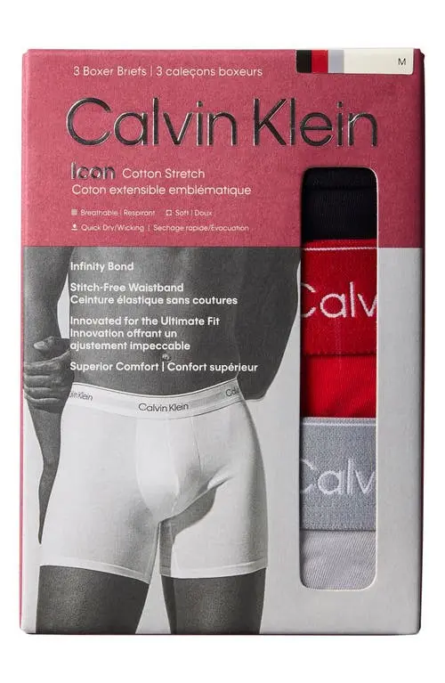 Calvin Klein Icon 3-pack Stretch Cotton Boxer Briefs - Red/black/grey