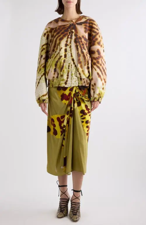 Dries Van Noten Sampa Leopard Orchid Print Faux Wrap Midi Skirt In