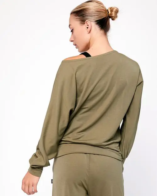 REBODY Karma Graphic Long Sleeve Top - Olive/print