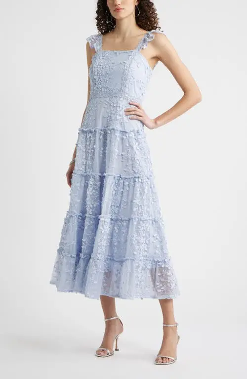 Chelsea28 3d Floral Lace Tiered Midi Dress - Blue Halogen