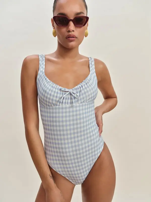 REFORMATION Bahia One Piece Swimsuit - Blue