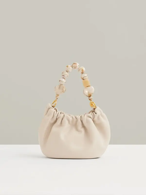 REISS Erin Leather Pouch Bag With Beaded Handle
