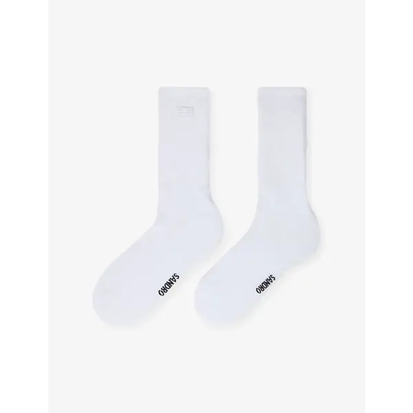 Sandro Embroidered Logo-patch Ribbed Stretch-cotton Socks - White