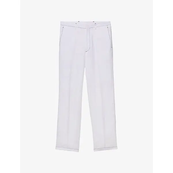 Prada Straight-leg Linen Trousers With Triangle Logo