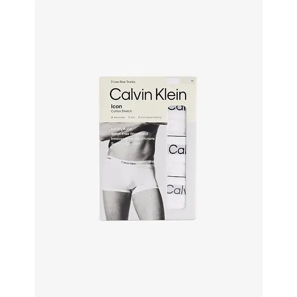 Calvin Klein Icon Logo-waistband Pack Of Three Stretch-cotton Trunks - White White White