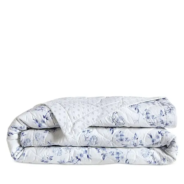 ANNE DE SOLENE Malacca Printed Coverlet, King - Blue On White