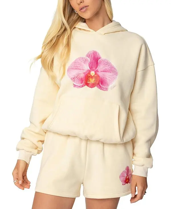 EDIKTED Orchid Graphic Hoodie - Yellow