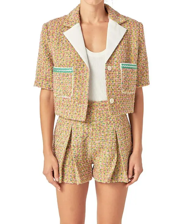 English Factory Boucle Cropped Jacket With Trim